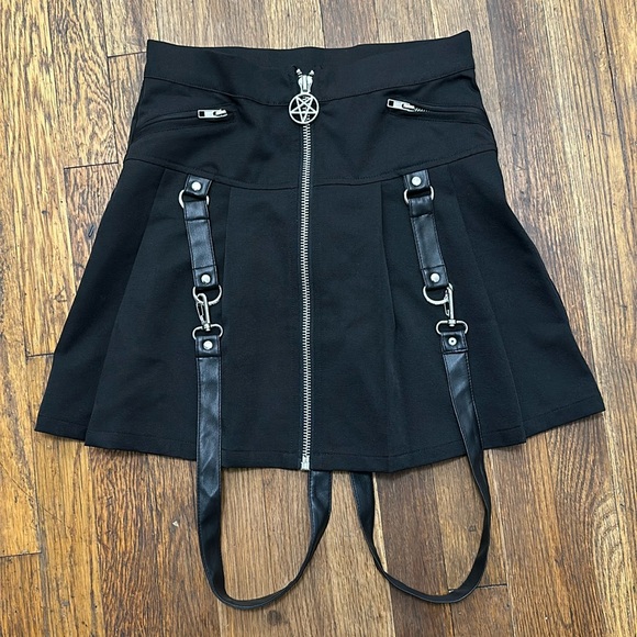 Killstar | Skirts | Killstar Black Silver Blaire Btch Pleated Mini ...